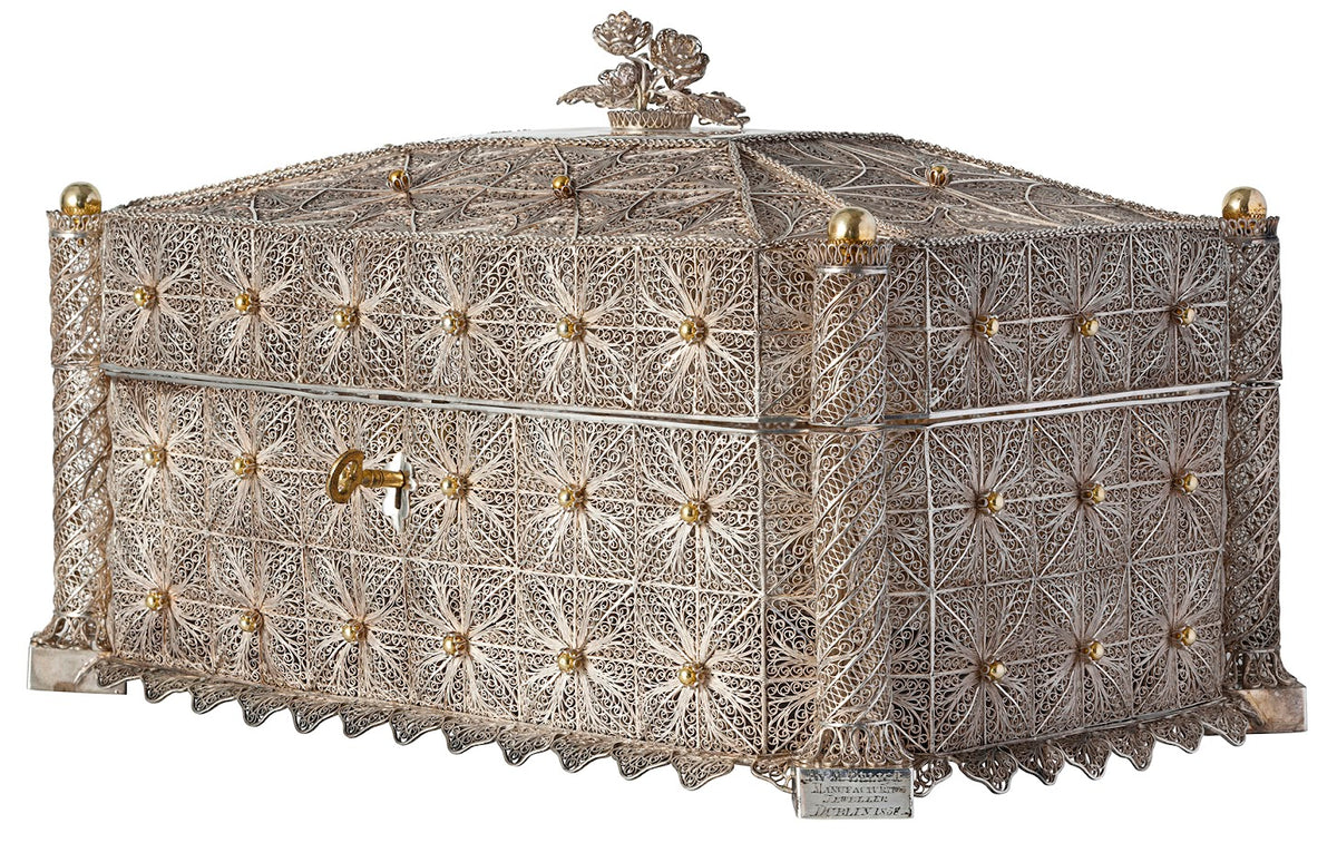 A magnificent mid-19th century silver and silver gilt filigree casket ...