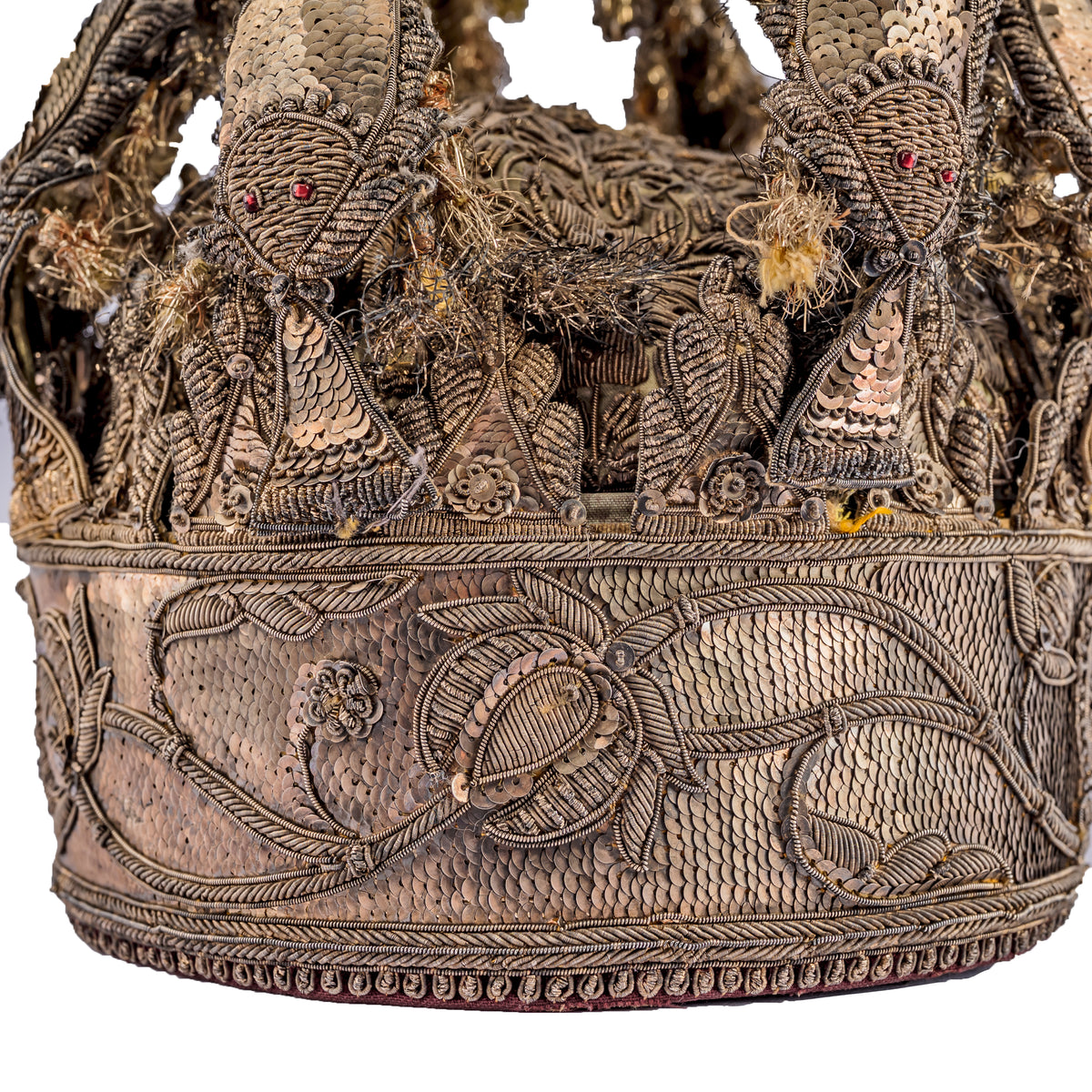 Antique Indian Crown Style Cap, Silver Gilt and Embroidered, Lucknow c ...