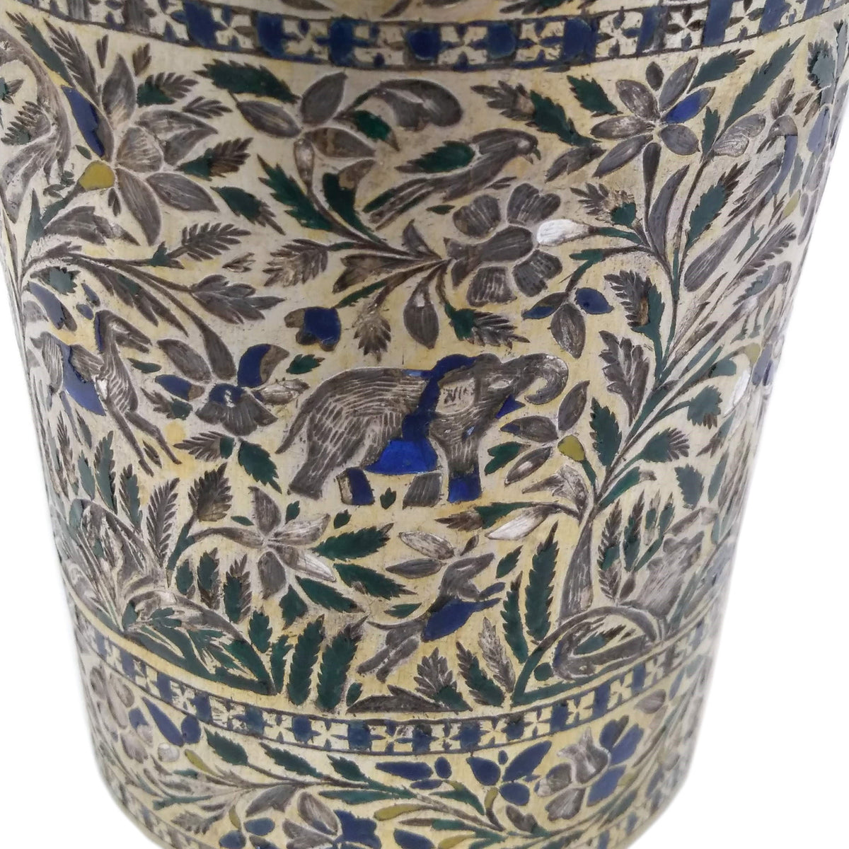 Antique Indian Silver Gilt & Enamel Beaker Minakari, Animal Scenes, Lu ...