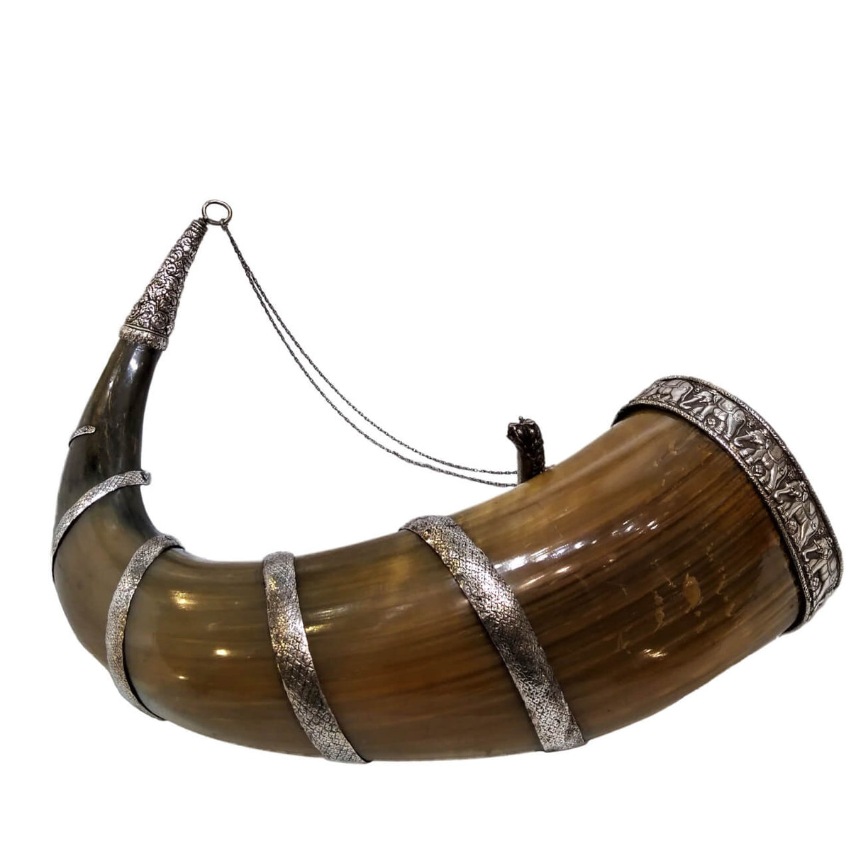 Antique Indian Silver Mounted Horn, Trichonopoly, India – Late 19th C ...