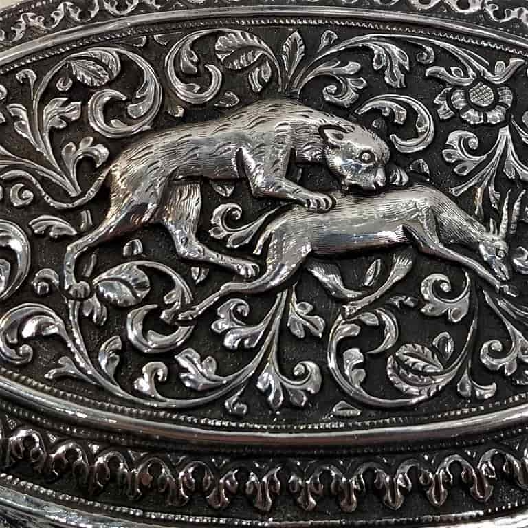Antique Indian Silver Oval Box, Oomersi Mawji, Bhuj, Kutch, India – Ci ...