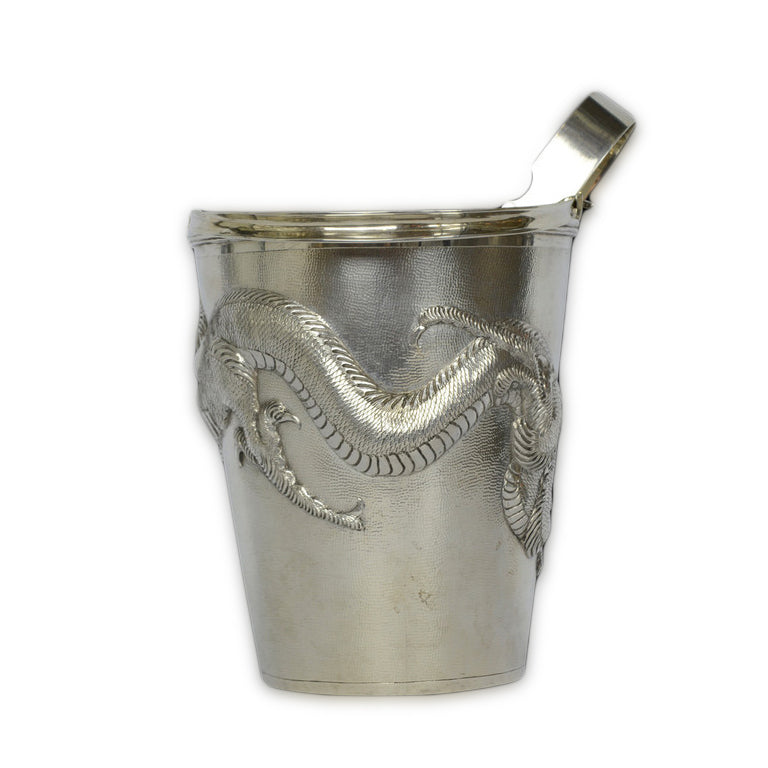 Antique Chinese Export Silver Ice Bucket & Tongs with Dragon Decoratio ...